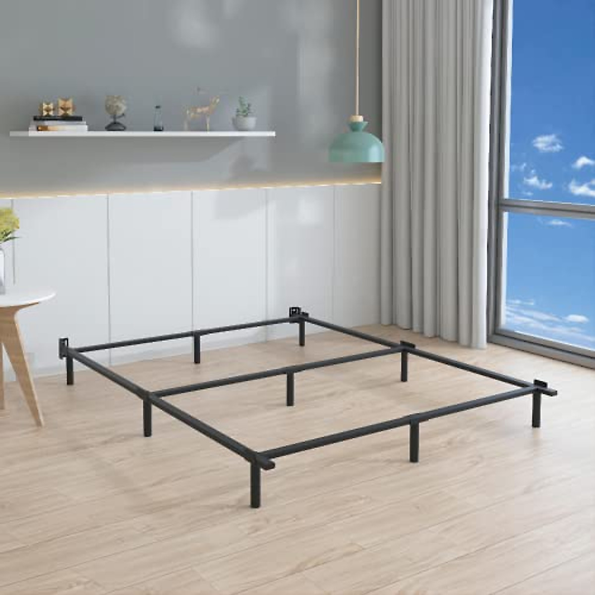EMODA 7 Inch King Bed Frame Base for Box Spring and Mattress, 9 Legs Heavy Duty Metal Bedframe Tool-Free and Easy Assembly, Black