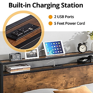 Twin Size Platform Bed, Modern Metal Bed Frame with Headboard, USB, LED Lights and Under-Bed Storage Space, Single Metal Bed Frame for Bedroom, Noise-Free, Easy to Clean