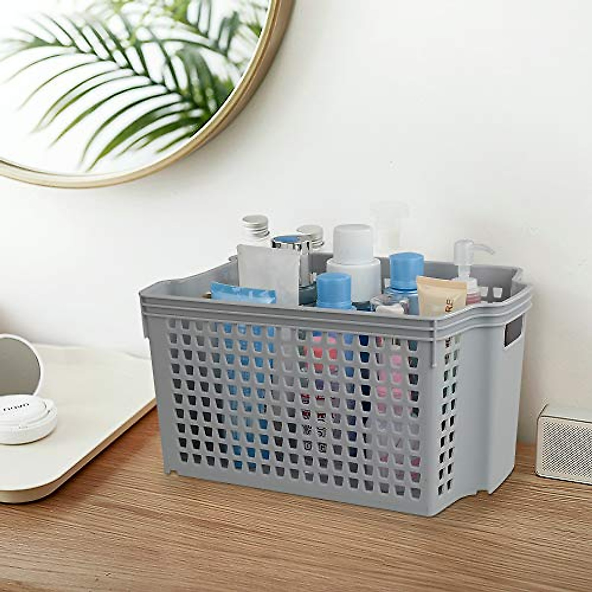 Neadas Plastic Small Deep Stacking Baskets, Stackable Storage Baskets, 6 Packs