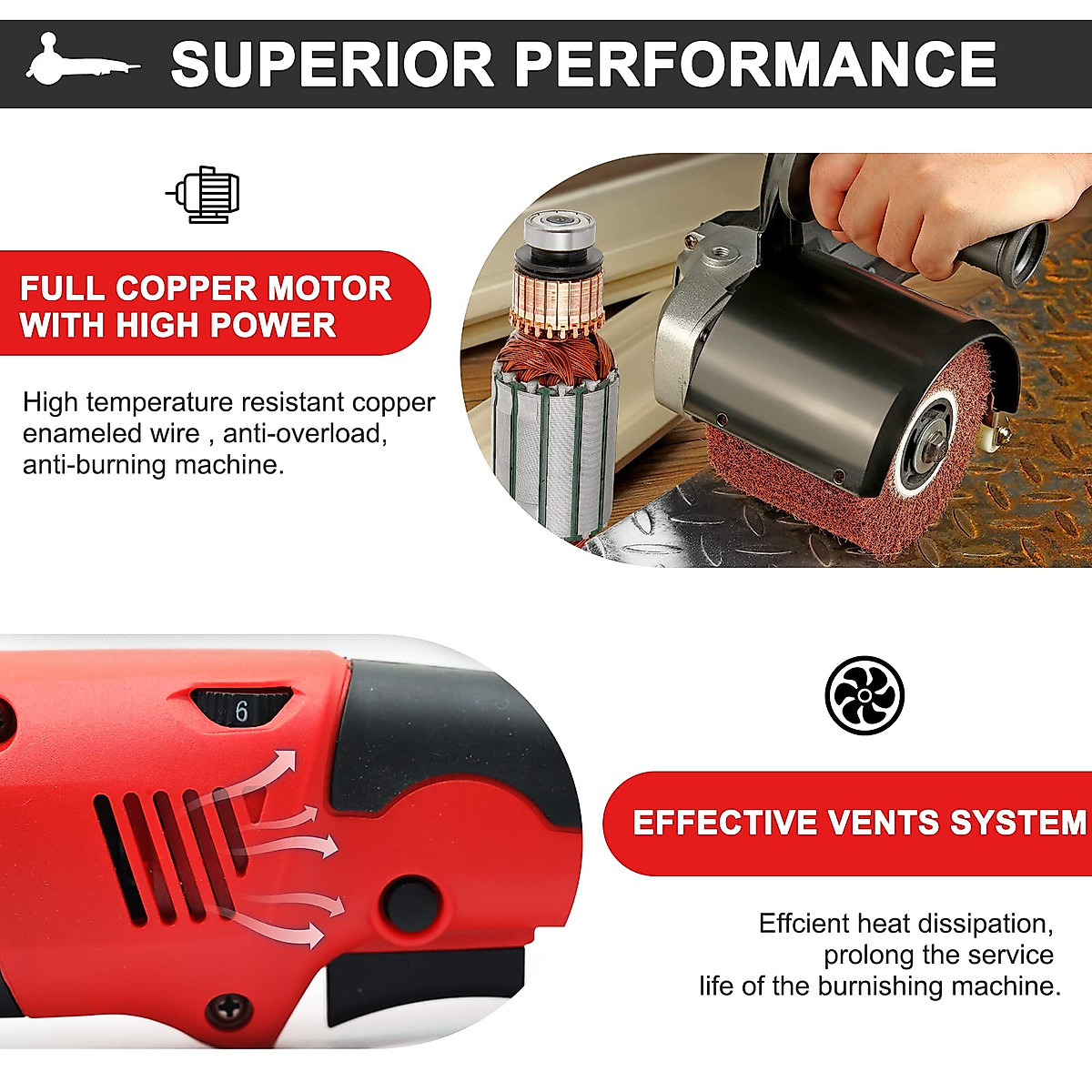 Burnishing Polishing Machine, 1200W 110V Polisher Sander Burnishing Polishing Tools Set with 4PCS Non-woven Burnishing Wheels (80# 120# 240# 320#) for Polishing Metal Stripping Paint and Sanding Wood