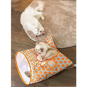 Cat Tunnel Bags for Indoor Cats, 2024 New Cat Self Interactive Toys, Crinkle Paper Collapsible Interactive Pet Cat Tubes with Plush Ball,Orange