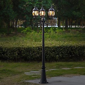 LUTEC LED Outdoor Post Light with Triple-Head, Hardwired Vintage Street Lights for Lawn Patio Yard Pathway Garden Black Light Pole with Clear Glass Panels - Black