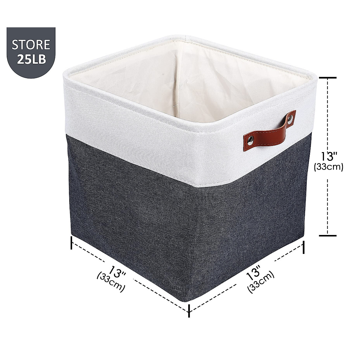 WANMEI Foldable Cube Storage Bins 13x13x13 IN 3 Pack Collapsible Sturdy Cationic Fabric Storage Basket with Leather Handles for Organizing Shelf Nursery Home Closet Office(Grey and White)