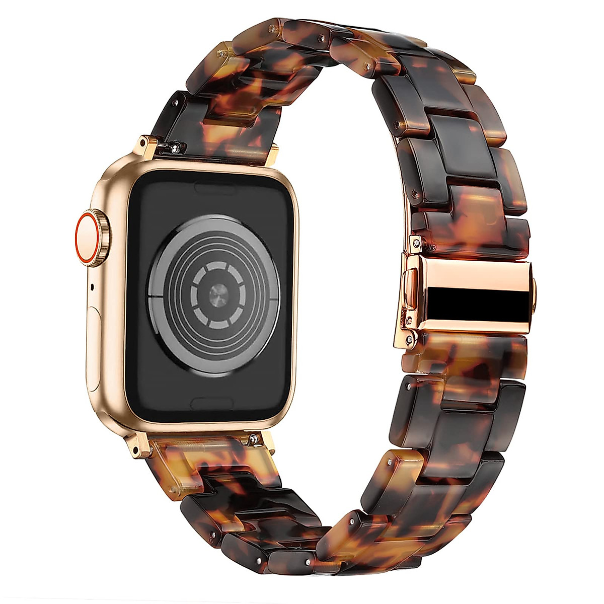 Wongeto Resin Strap Compatible with iWatch Band 38mm 40mm 41mm Apple Watch SE Series 8/7/6/5/4/3/2/1 Women Girl Men,Light Resin Waterproof Strap(Rose Gold+Tortoise 38/40/41mm)