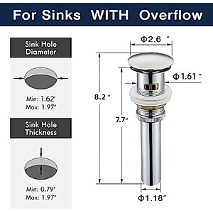 RAINJESTON Polished Chrome Bathroom Sink Drain with Detachable Basket Plug Pop up Drain with Overflow