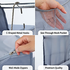 Fixwal 3-Shelf Closet Hanging Organizers Foldable Hanging Closet Shelves Hanging Closet Organizers and Storage for Locker & Camper, Grey, 2-Pack