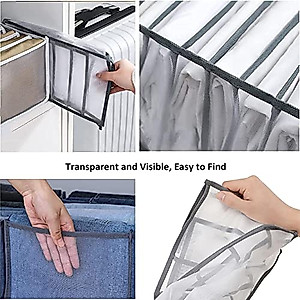 2 Pack 7 Grids Pants Organizer Jeans for Closet Storage Jean Clothing Closet Wardrobe Clothes Baskets Mesh Washable Foldable Drawer Thin Jeans T-shirts Underwear Socks Bra Leggings Skirts Swearter (2)
