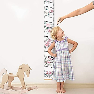 BESSLEE Canvas Kids Growth Chart for Wall, Floral Height Measurement Tracker for Baby Girl, Hanging Ruler with Removable Hook, Nursery Room Playroom Toddler Bedroom Decor, 79”x7.9” Pink