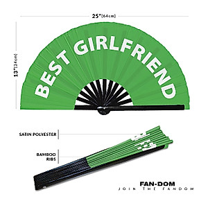 Best Girlfriend Hand Fan Foldable Bamboo Circuit Hand Fan Funny Gag Slang Words Expressions Statement Gifts Festival Accessories Rave Handheld Circuit Event Fan Clack Fans (Green)