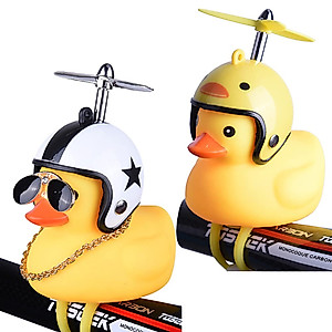 2 Pack - Lovely Yellow Duck Bike Bell, Kids Bike Horn, Rubber Yellow Duck Bicycle Accessories with LED Light and Propeller - for Kids Toddler Children Adults Sport Outdoor