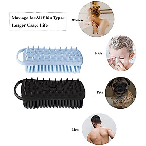 2 PC Silicone Exfoliating Body Scrubber, 2 in 1 Silicone Body Shampoo Brush, Soft Silicone Loofah for Sensitive Skin, Shower Silicone Hair Scalp Massager, Easy to Clean, Lather Well (Blue&Black)