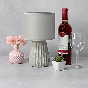 Simple Designs LT1138-GRY 11.02" Traditional Mini Modern Ceramic Texture Pastel Accent Bedside Table Desk Lamp w Matching Fabric Shade for Home Decor, Bedroom, Nightstand, Living Room, Entryway, Gray
