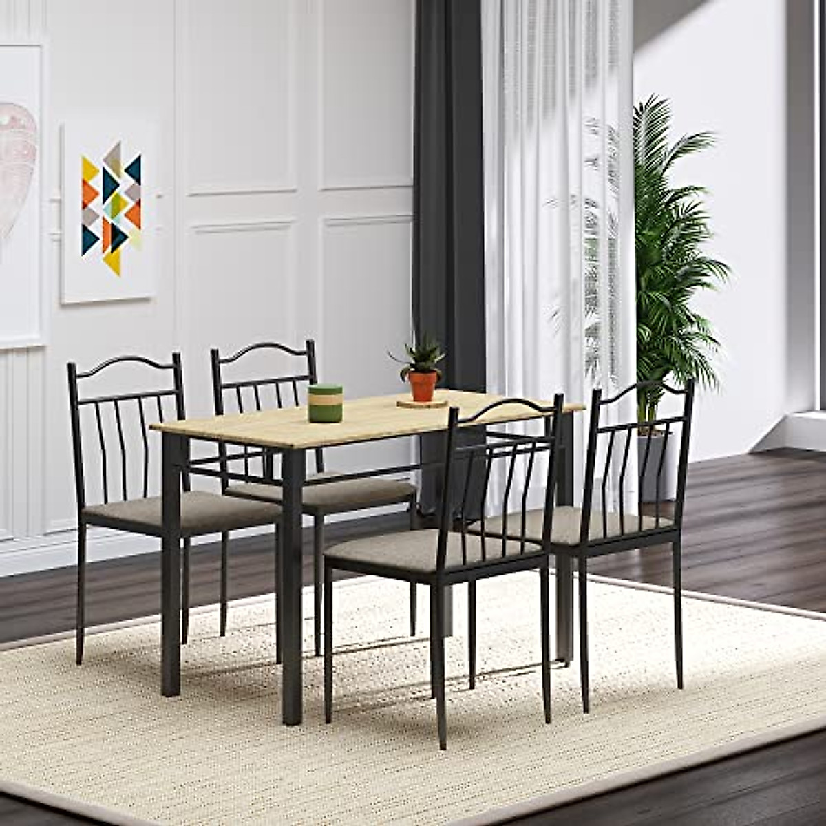 HOMCOM 5 Piece Dining Room Table Set with 4 Metal Frame Chairs for Kitchen, Dinette, Breakfast Nook, Grey
