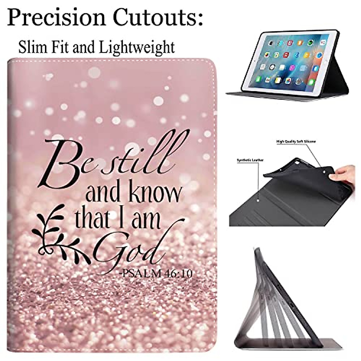 Case for New iPad Mini 6 2021 (6th Generation), Multi-Angle View Adjustable Stand Auto Wake/Slee for iPad Mini 6th Gen 8.3 Inch , Quote Bible Psalm 46:10 Pink