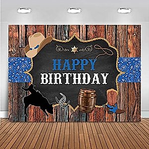 Mocsicka Western Cowboy Theme Backdrop Rustic Wood Cowboy Rodeo Photography Background Vinyl Wild West Cowboy Happy Birthday Party Decorations Photo Booth (7x5ft)