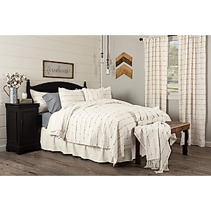 Piper Classics Farmcloth Stripe Queen Coverlet Bedspread, 94" x 94", Urban Rustic Farmhouse Bedding, Natural Cream Woven w/Black Stripes Blanket