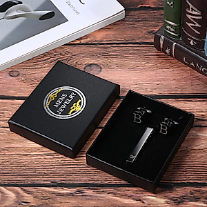 LOYALLOOK Black Initial B Cufflinks and Tie Clip Set for Men Personalized Copper Cuff links and Tie Bar Letter Alphabet B Gift for Father Husband