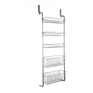 Bee Home Over the Cabinet Pantry Door or Wall Mounted Heavy Duty Metal Basket Organizer Storage Rack for Kitchen, Bathroom, Office, Toy Room includes hooks for over the door or wall mounting (5 Tier)