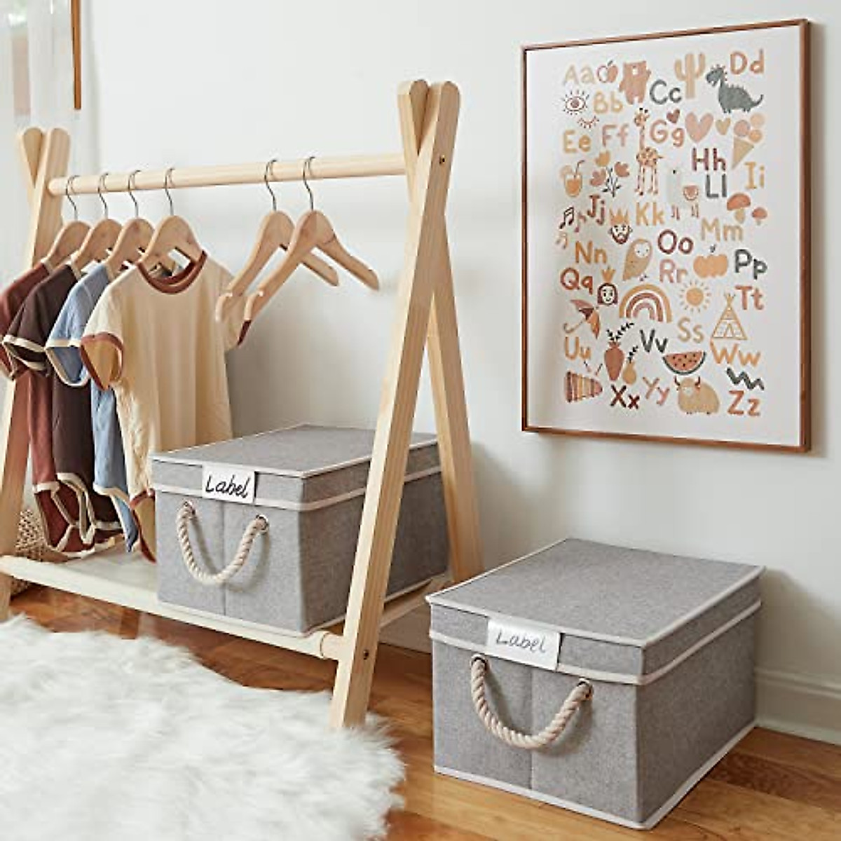 LoforHoney Home Bundle- Storage Bins with Lids, Light Gray, Large 4-Pack & XLarge 2-Pack