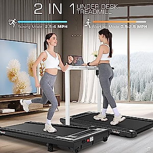 Walking Pad Under Desk Treadmill 2.5HP Folding Treadmill with Incline, 2 in 1 Treadmills for Home Office with LED Touch Screen | Remote Control | Max 300lbs Weight Capacity | Installation-Free