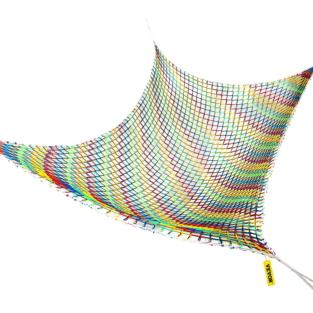 VEVOR Climbing Cargo Net, 14.8 x 10.5 ft Playground Climbing Cargo Net, Polyester Double Layers Cargo Net Climbing Outdoor w/500lbs Weight Capacity, Rope Bridge Net for Tree House, Monkey Bar, Rainbow