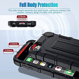 ZoneFoker for iPod Touch 7th Generation Case, iPod Touch 6th / 5th Generation Case Heavy Duty Shockproof Rugged Cover for Apple iPod Touch 7/6/5 Generation Case Black