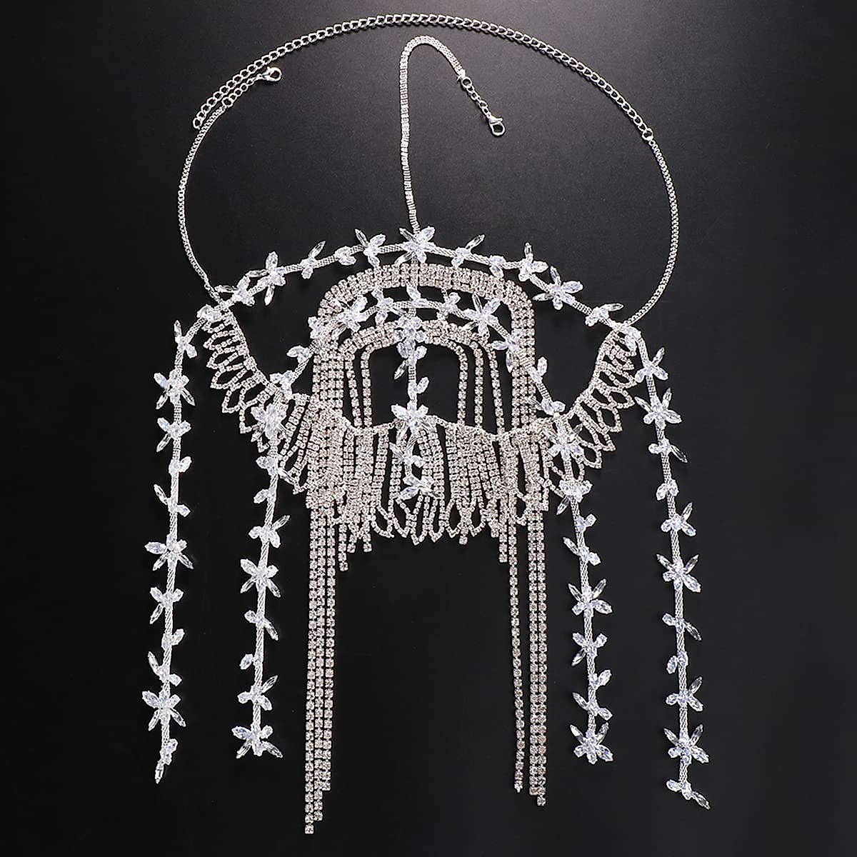 STONEFANS 1920s Rhinestone Headpiece Cap Silver Bridal Flapper Head Chain Headband Prom Gatsby Cleopatra Hair Accessories for Women Costume (Silver1)