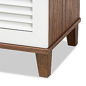 Baxton Studio Coolidge Modern and Contemporary White and Walnut Finished 4-Shelf Wood Shoe Storage Cabinet