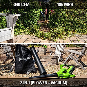 Greenworks 40V (185 MPH / 340 CFM) Brushless Cordless Blower / Vacuum, 4.0Ah Battery and Charger Included