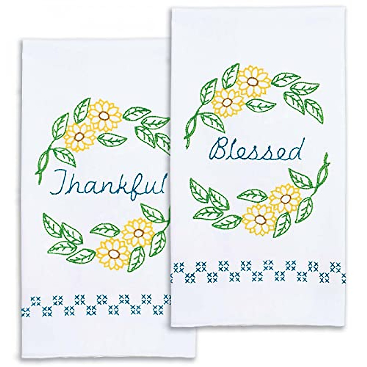 Jack Dempsey Needle Art Thankful & Blessed Decorative Hand Towel Pair