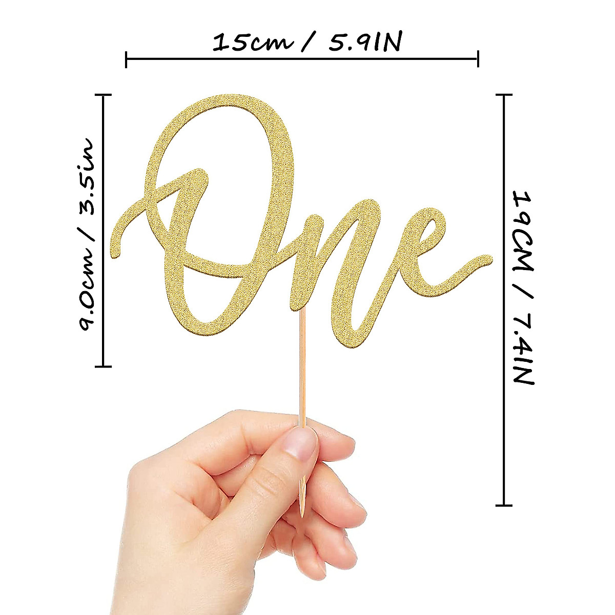 MYAMPED First Birthday Cake Topper - Glitter Gold One Sign 1st birthday Cake Decorating Supplies, Suitable for Baby Shower Favors, Baby Gender Reveal, Baby Birthday Party or Baby Photo Booth Props