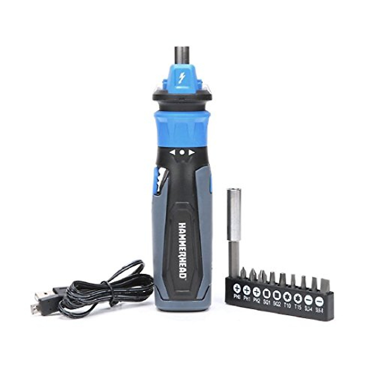 HAMMERHEAD 4V Lithium Rechargeable Screwdriver with Patented Circuit Sensor and 9-Piece Bit Kit with Innovative Bit Grip