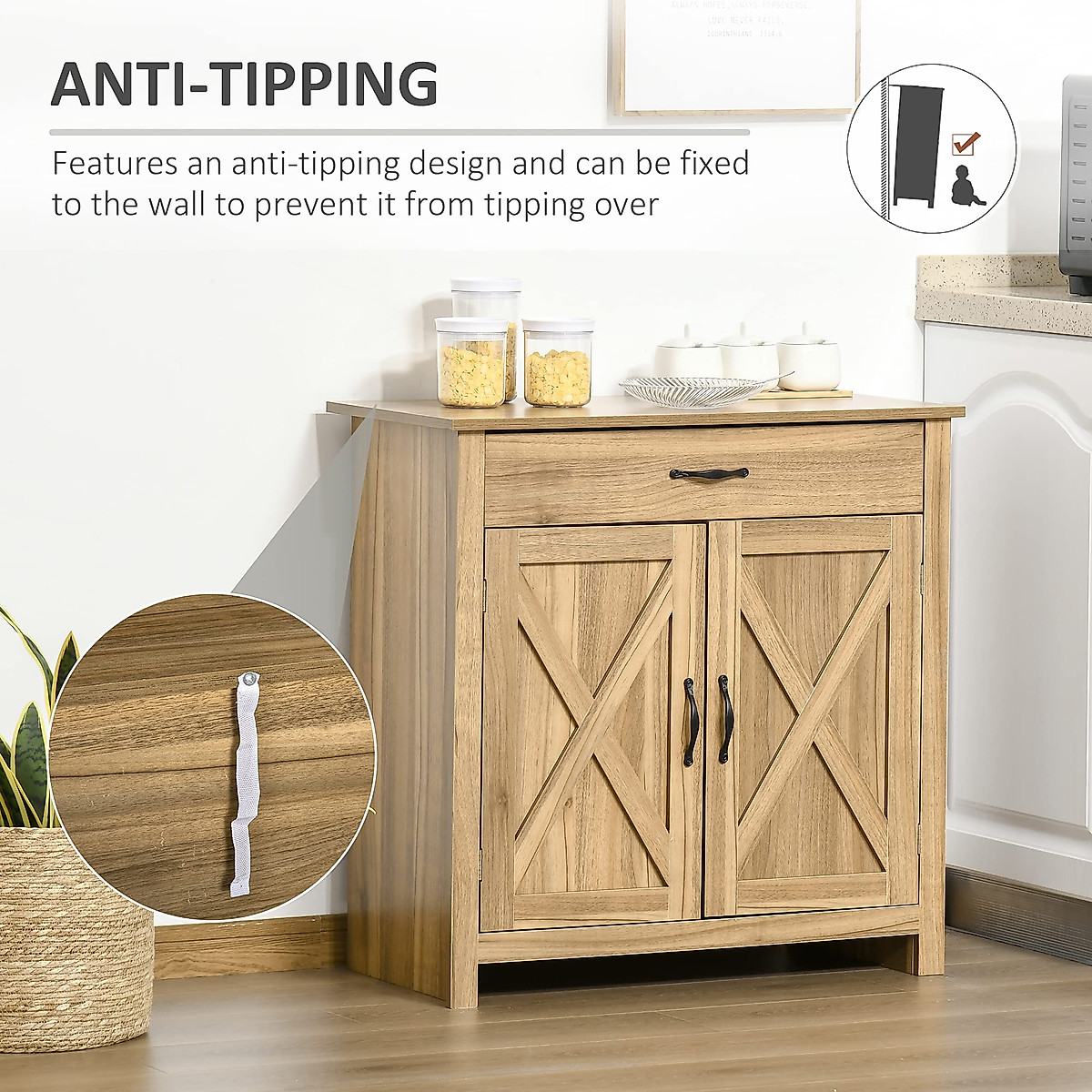 HOMCOM Sideboard, Natural Wood Effect