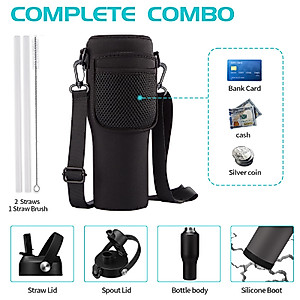 40 OZ Stainless-steel Tumblers Insulated Water Bottles - Cold 48H & Hot 24H, Leak-Proof Metal Water Flask with Sleeve, Protective Boot, BPA Free Vacuum Insulated 40oz Water Bottle Fits In Cup Holder