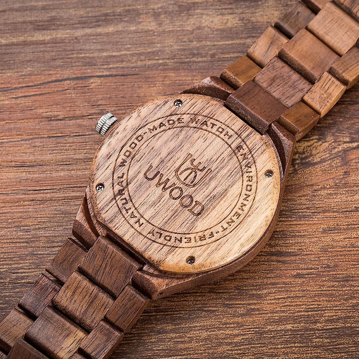 LeeEv Mens Light Weight Unique Wood Watch, Uwood Series Handmade Sandalwood Analog Quartz Vintage Roman Number Natural Wooden Wristwatch