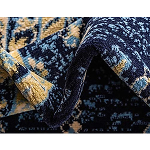 Unique Loom Taftan Collection Border Geometric Tribal Inspired Design Area Rug, 9 ft x 12 ft, Navy Blue/Gold