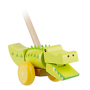 Orange Tree Toys: Push Along: Crocodile - Wooden Toy, Colorful Wheeled Character w/Handle, Encourage First Steps, FSC Certified, Toddler Kids Age 1+
