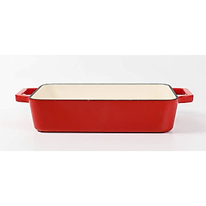 HAWOK Enameled Cast Iron Rectangle Roaster Lasagna/Roasting Pan Red……
