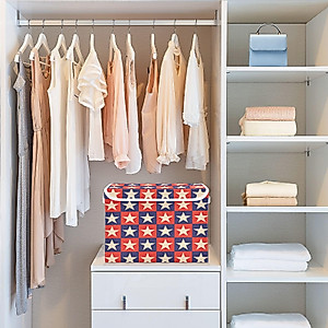 Patriotic Stars Storage Bins with Lids and Handles, Foldable Storage Box Storage Basket with Cover Collapsible Organizer Containers for Home Closet, Shelves
