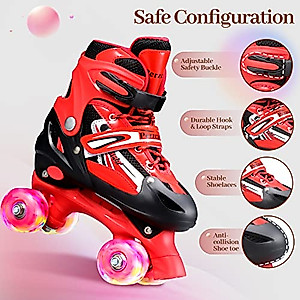 Perzcare Roller Skates for Girls/Boys, Kids Roller Skates for Daughter/Granddaughter/Son/Grandson Outdoor/Indoor Adjustable 4 Sizes with Light Up Wheels for Beginner