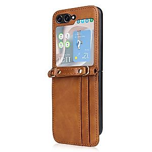 MistWorld for Samsung Galaxy Z Flip 5 Wallet Case with Shoulder Strap, Leather Case Hinge Protection, for Samsung z flip5 Card Case Women's Case with Lanyard Security Loss and Shock Phone case