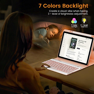 OYEEICE for iPad 9th Generation Case with Keyboard 10.2'' - 7 Color Backlit Wireless Keyboard Cover with Pencil Holder for iPad 9th/8th/7th Gen 10.2 inch, iPad Air 3rd Gen & iPad Pro 10.5" - Pink