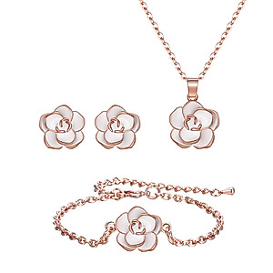 EleQueen Rose Flower Necklace Earrings Bracelet Set 14K White Rose Gold Plated Hypoallergenic Jewelry Sets Gift for Women Girls