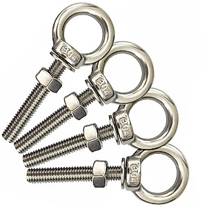 HYXXYY Shoulder Eye Bolt, M10 304 Stainless Steel Eye Bolts 3/8"x2.75" Eye Bolts Heavy Duty Screw Bolt with Washer and Nuts Set Muti-Function for Indoor Outdoor, 10mm x 70mm, 4 Pack