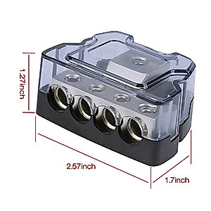 Power Distribution Block (2pcs) 0/2/4 Gauge in 4/8/10 Gauge Out, 4 Ways Car Audio Splitter Amp Distribution Connecting Block (Nickel Plated)