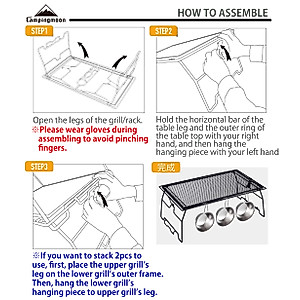 CAMPINGMOON Campfire Grill Storage Rack Camping Grill Steel Foldable Stackable T-238