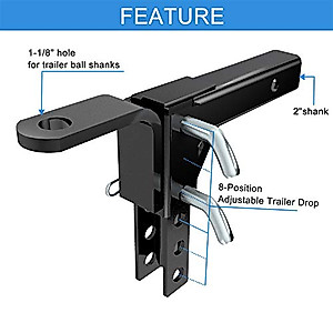 Sulythw Adjustable Trailer Hitch, Adjustable Hitch 2 inch Receiver, 8 Position 5,000 LB Capacity Heavy Duty Adjustable Drop Hitch