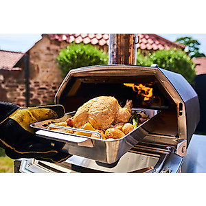 ooni Medium 15" x 10" Roasting Pan - Non Stick Stainless Steel Roasting Tray with Rack and Wooden Carving Meat Board, Ovensafe Cookware, Roaster Tin