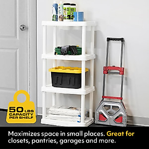 BLACK & YELLOW, 4-Tier Light-Use Plastic Storage Shelving Unit (White), 50lbs per Shelf Capacity (47”H x 22.1”W x 14.3”D), for Indoor Storage and Organization [2-Pack]