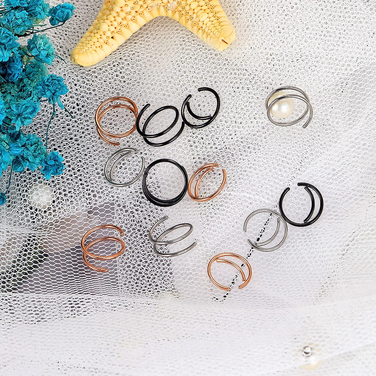Longbeauty 12pcs Double Nose Hoop Ring for Single Piercing Nose Hoop Twist Nose Ring Hoop For Women Spiral Nose Hoop For Girls Nostril Piercing Jewelry